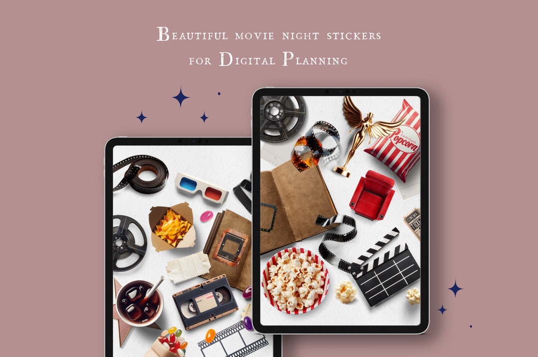 Movie Night - Realistic Digital Stickers, PNG and Goodnotes File - Etsy