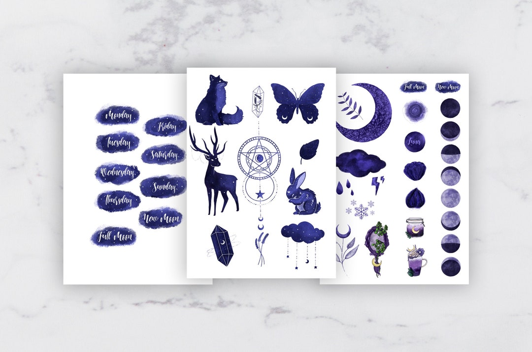 Moon Phases Sticker Set for Goodnotes / Galaxy and Sky Stickers ...