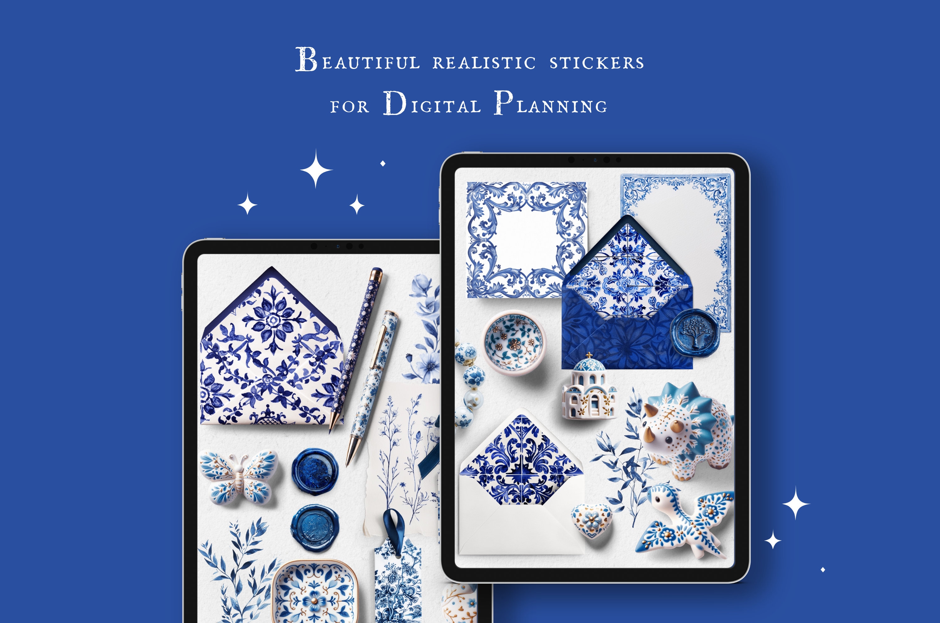 Realistic Digital Stickers Delft Theme PNG and Goodnotes File - Etsy