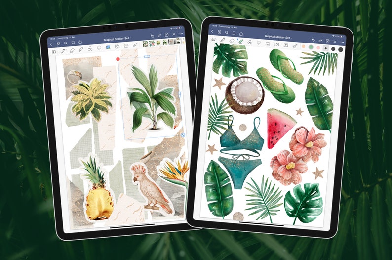 Tropical Beach and Summer Digital Sticker and Ripped Papers Set for ...