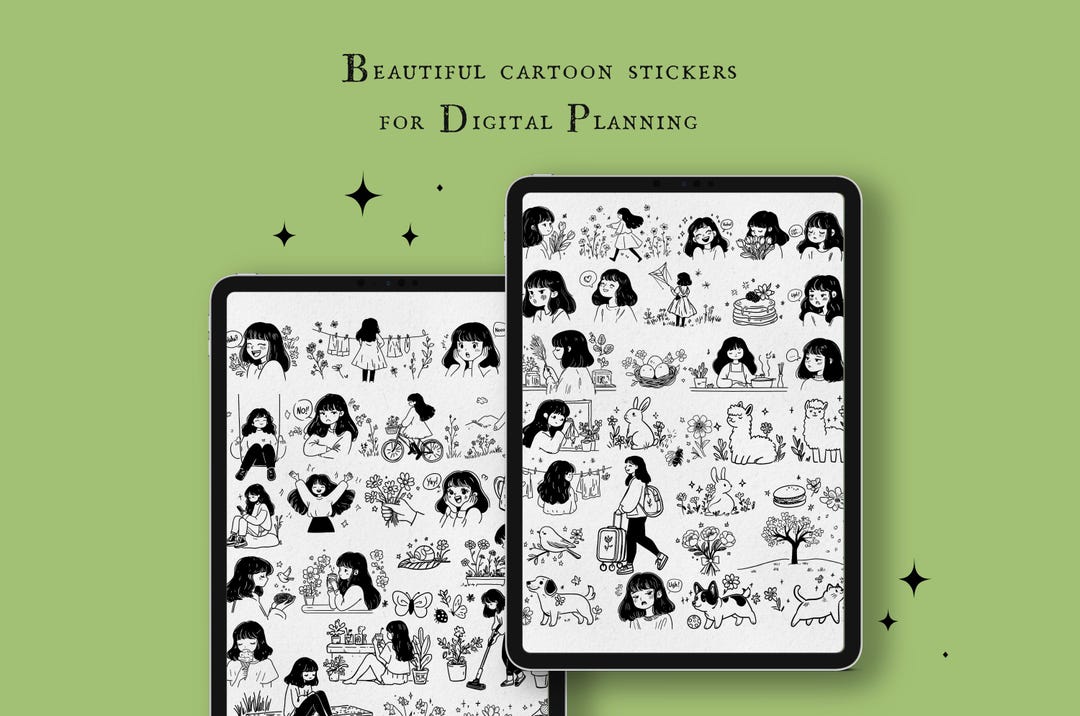 Cartoon Journal Stickers - Ellie - Spring Stickers PNG and Goodnotes ...