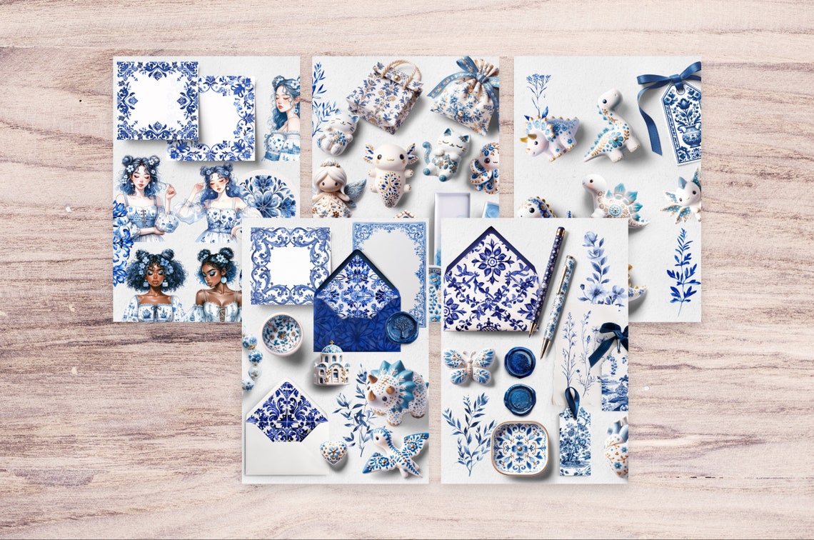 Realistic Digital Stickers Delft Theme PNG and Goodnotes File - Etsy