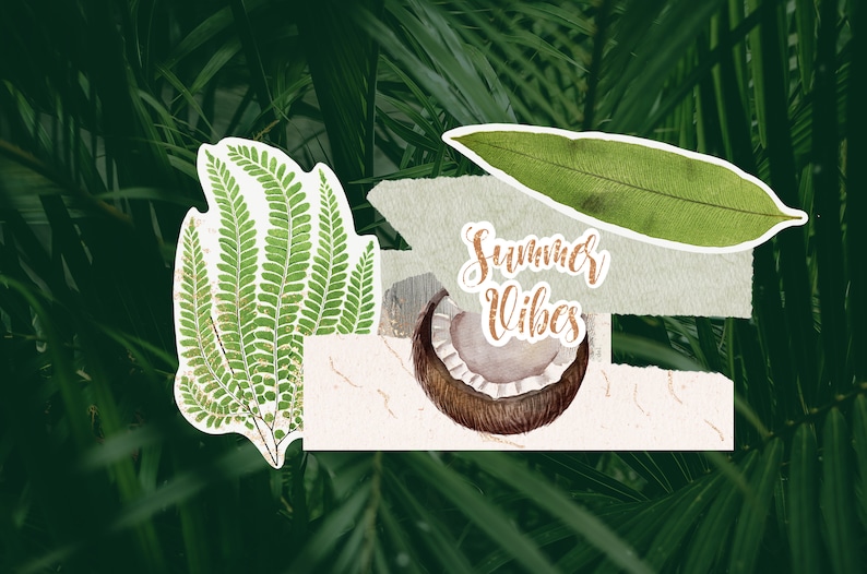 Tropical Beach and Summer Digital Sticker and Ripped Papers Set for ...