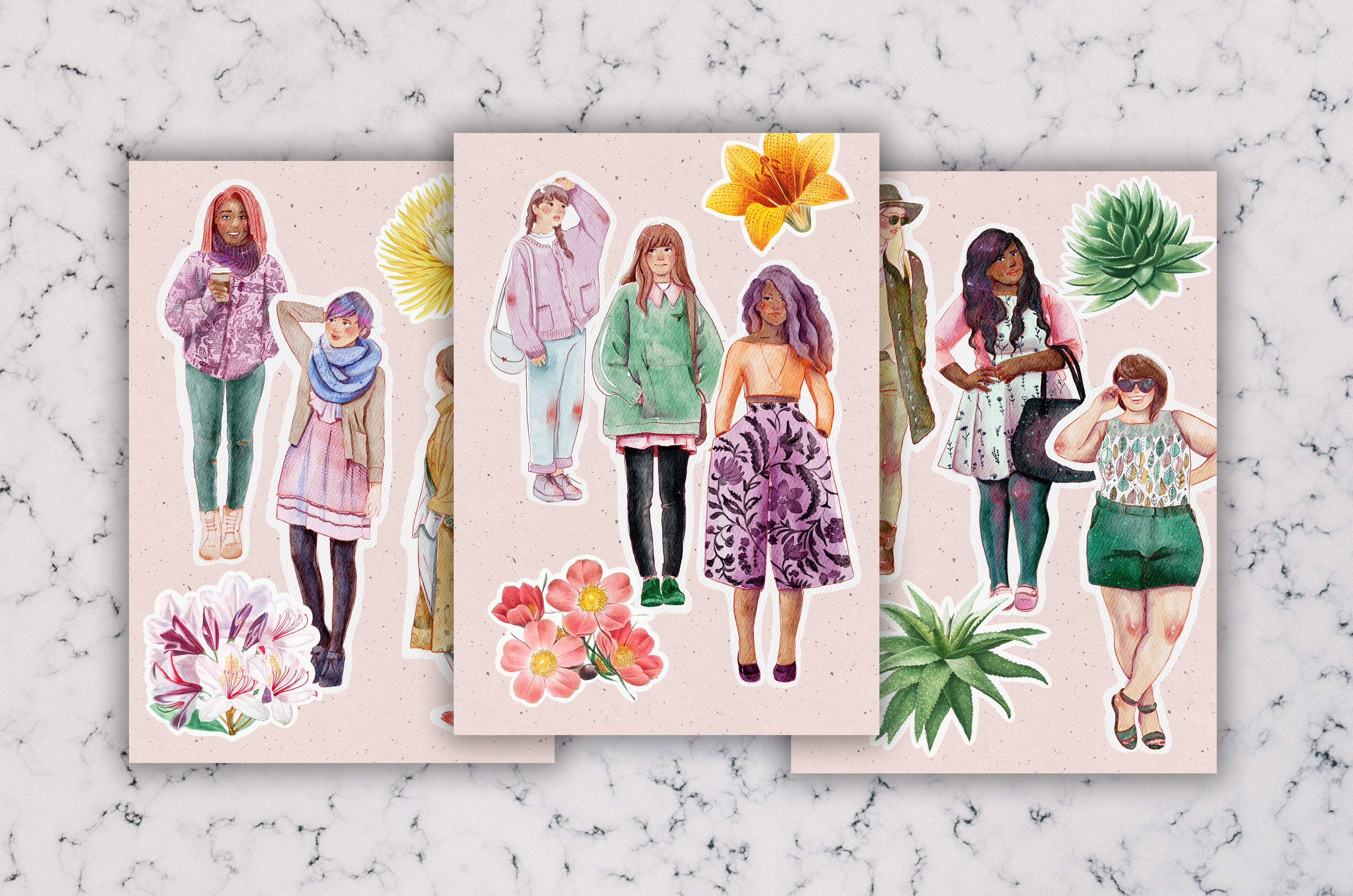 Girls and Flowers Sticker Set / Digital Download | Etsy