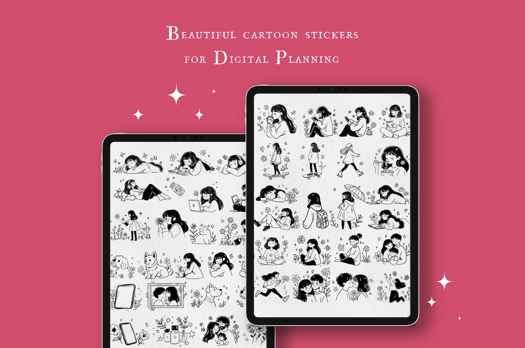 Cartoon Journal Stickers - Ellie - PNG and Goodnotes File - Etsy