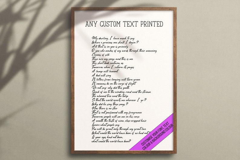 Custom Poem Print | Any Text | Custom Lyrics Artwork | Personalized ...