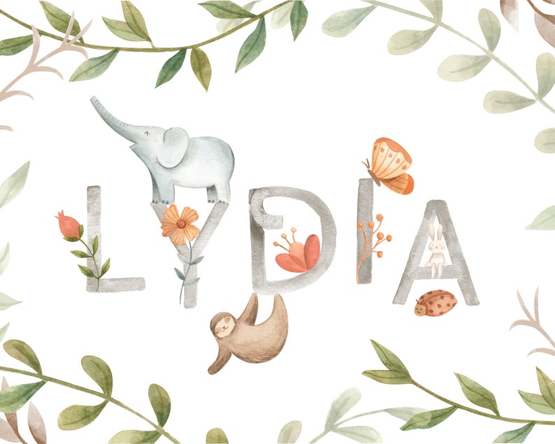 Personalized Safari Animals Nursery Print, Baby Name Art - Etsy