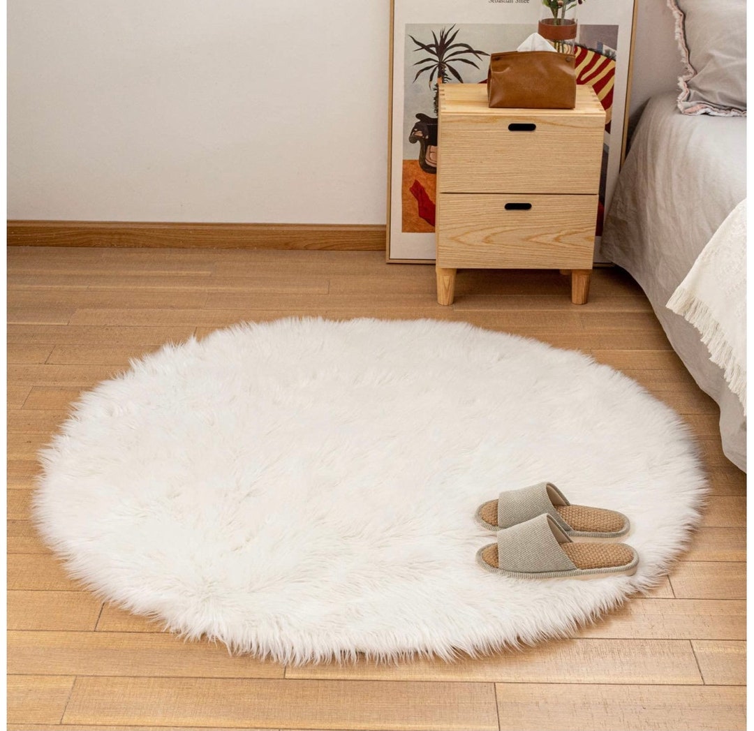 3x3 Round Fur Rug Faux Fur Rug Furry Rug Fluffy Rug White - Etsy