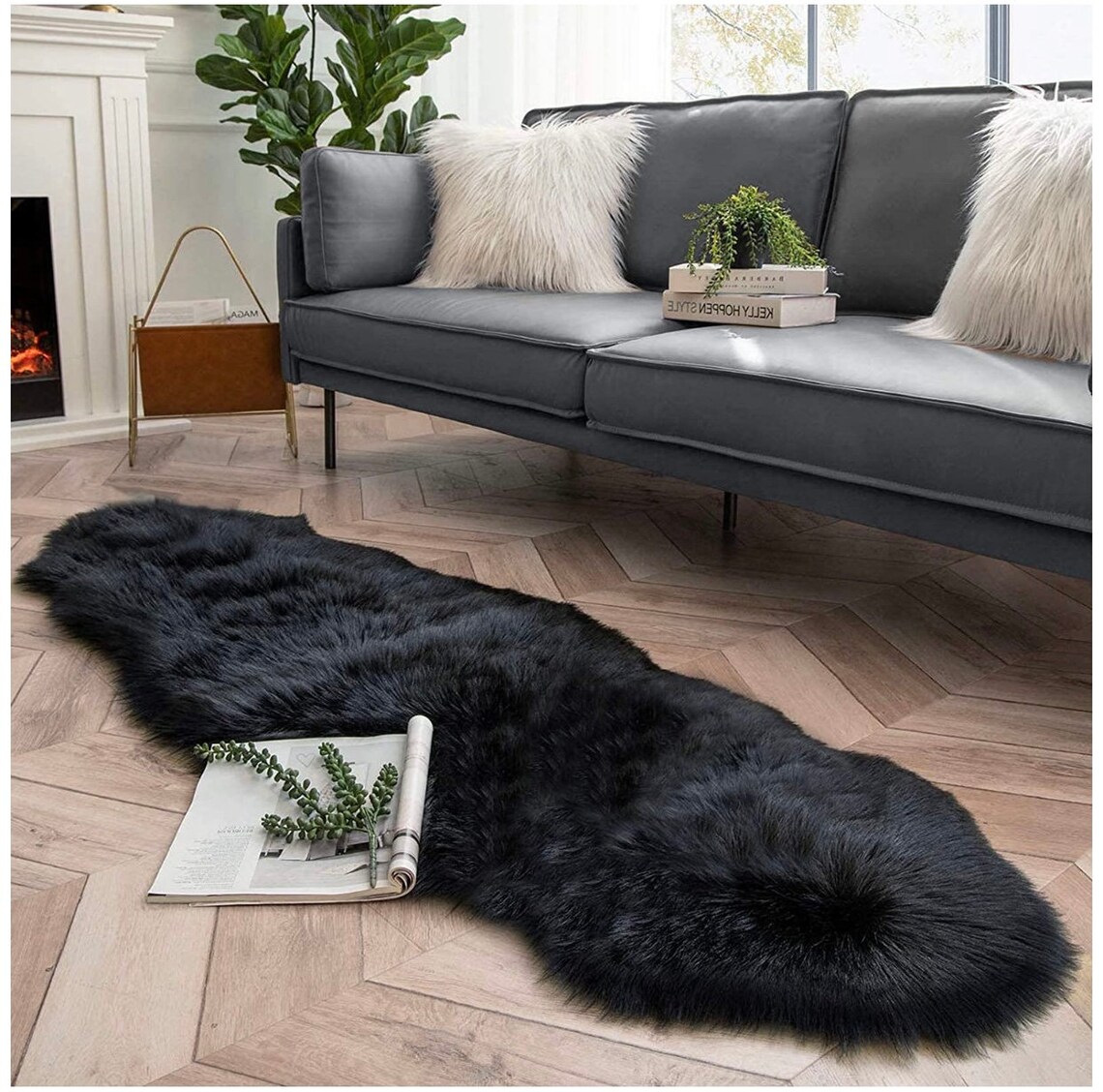 Room Decor 2x6 Feet Rug-black Fur Rug Soft Rug Sheepskin - Etsy