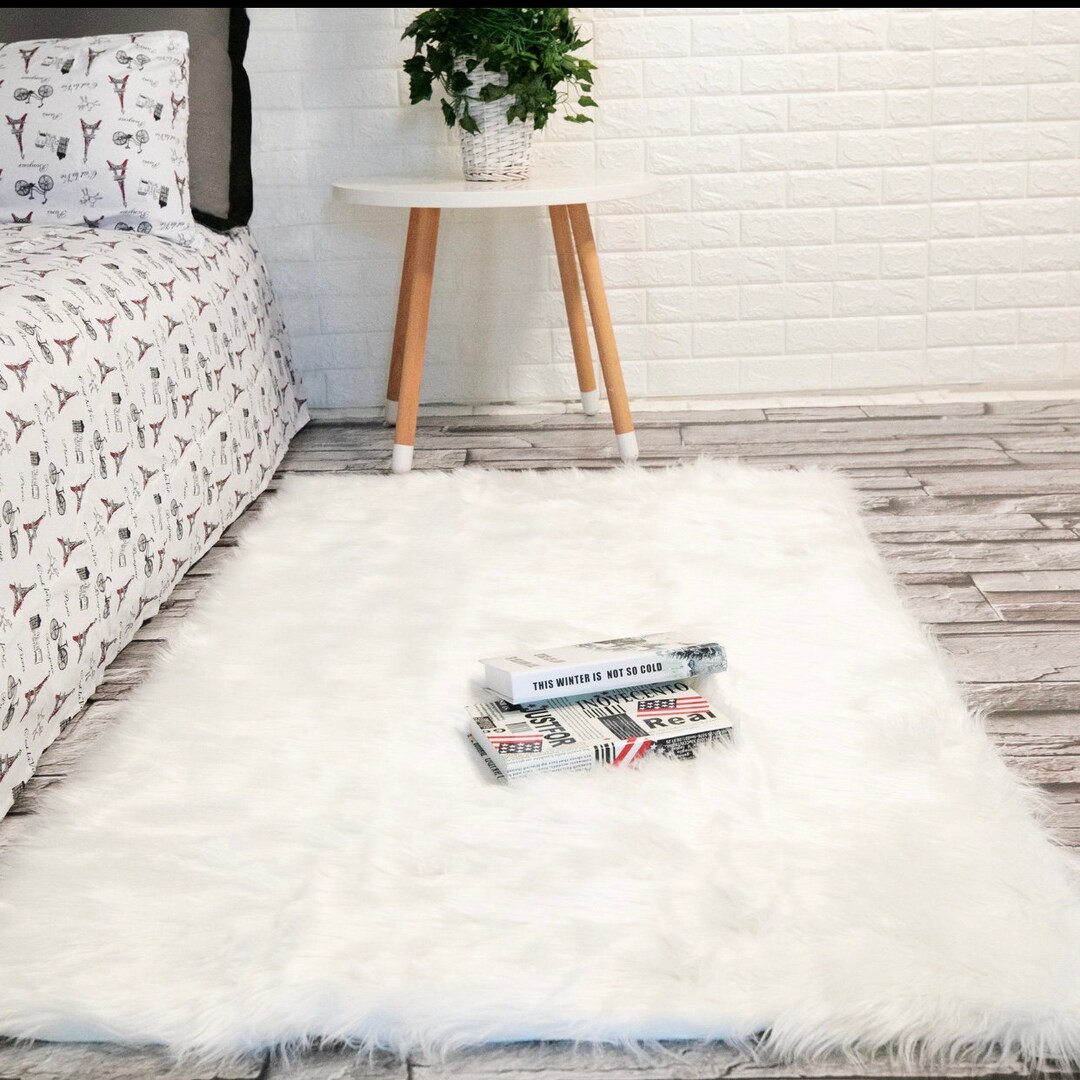Room Decor 3x5 Feet Rugs-area Rugs-faux Sheepskin Rug White - Etsy