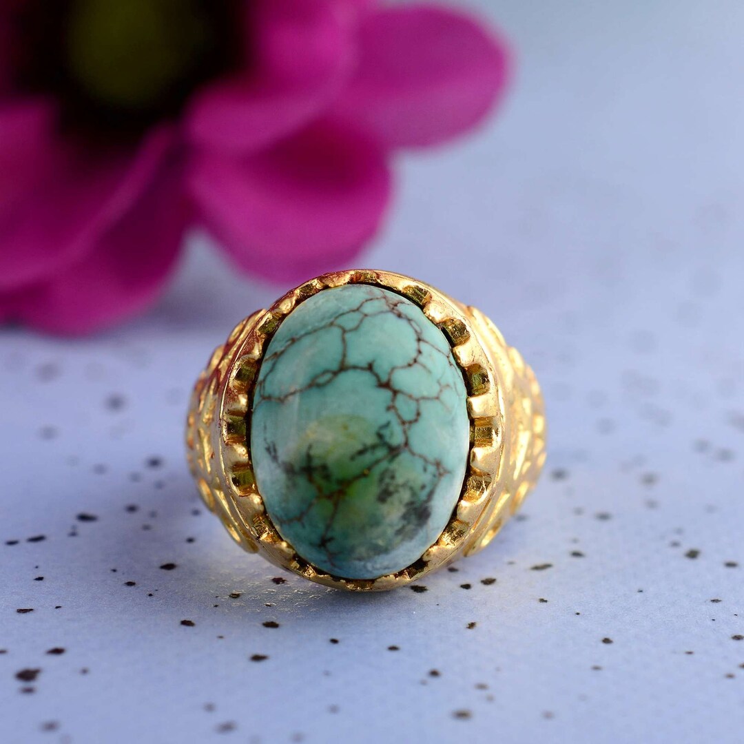 Turquoise Ring, 18k Gold Turquoise Ring, 925 Sterling Silver Ring, Boho ...