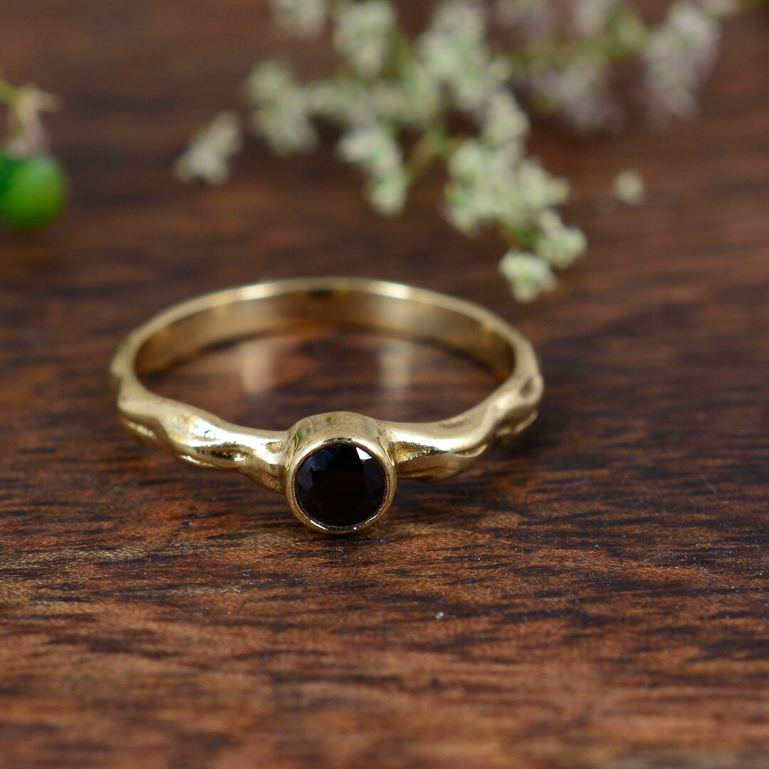 Black Obsidian Ring Gold, Black Ring, Statement Black Ring, Delicate ...
