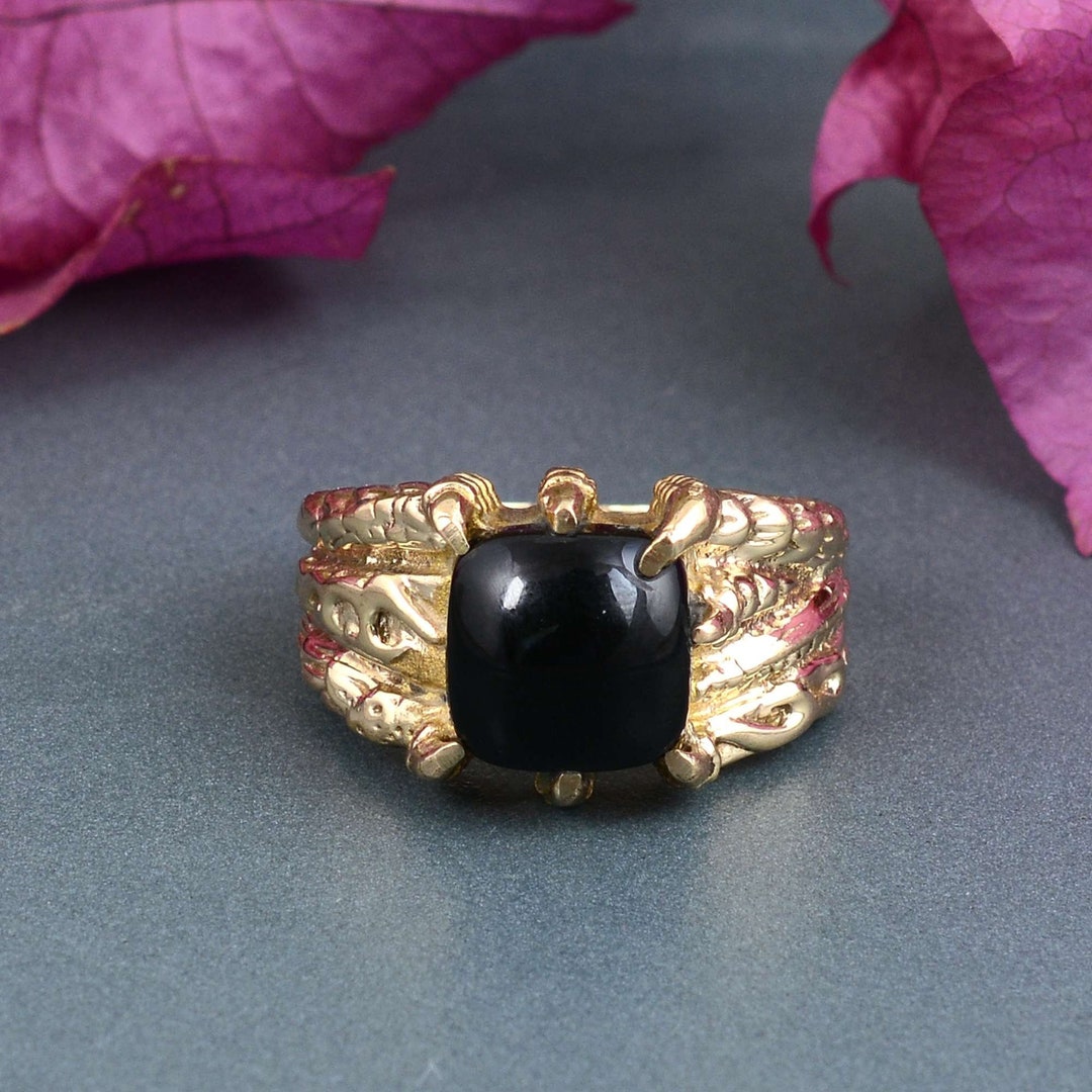 Black Obsidian Gemstone Ring, 925 Silver Stone Ring, Obsidian Jewelry ...