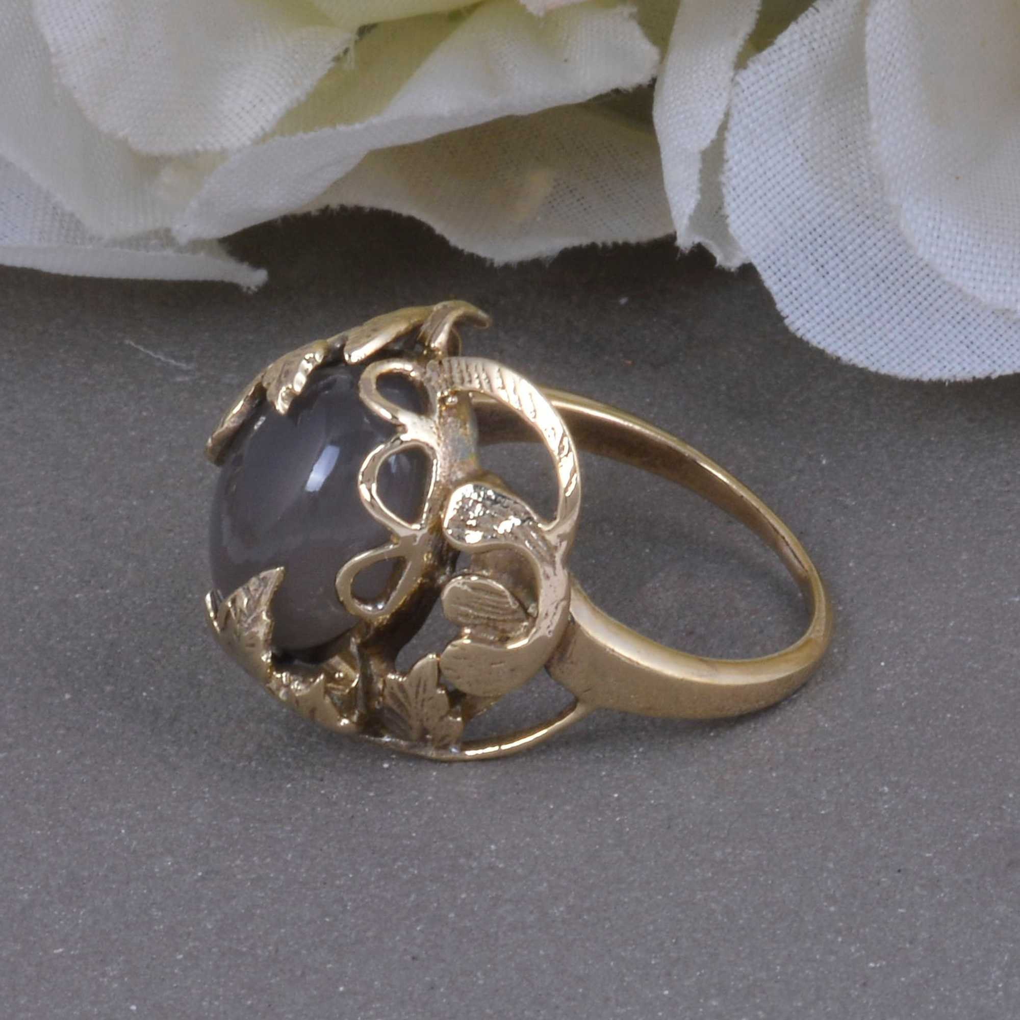Grey Moonstone Ring Brass Gemstone Ring Vintage Ring Unique - Etsy