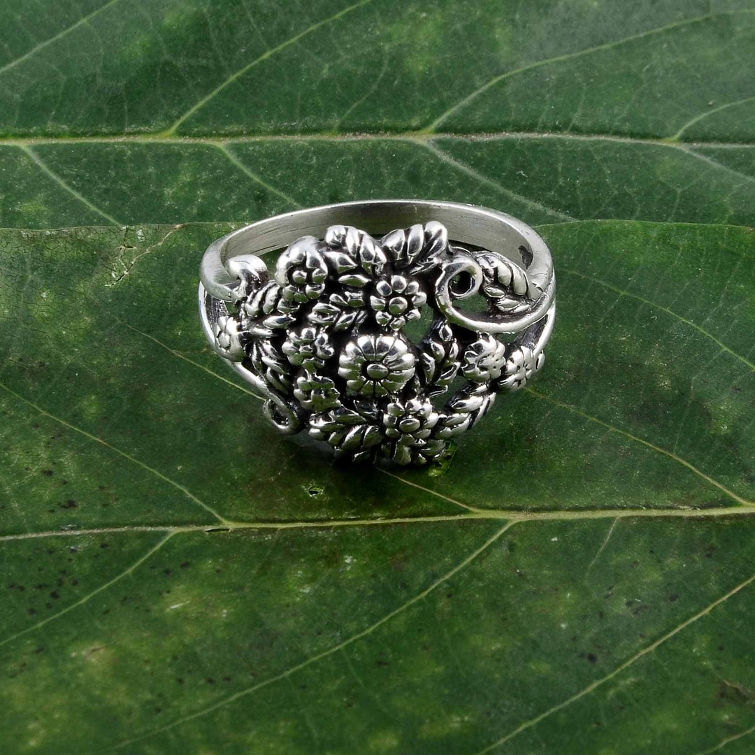 Sterling Silver Flower Ring, Sterling Silver Floral Ring, Sterling ...