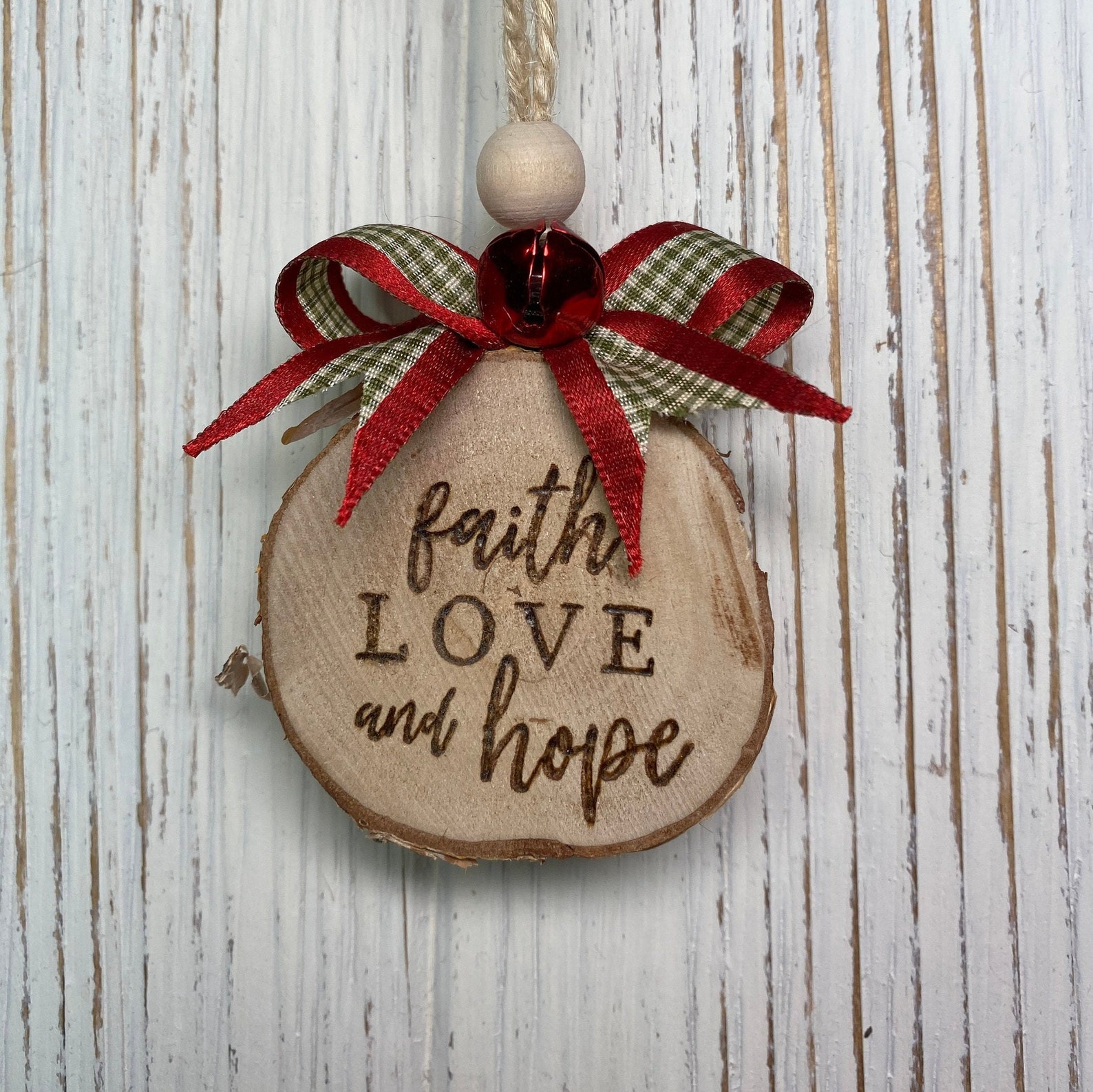 Handmade Wood Burned “faith Love and Hope” Ornament - Etsy