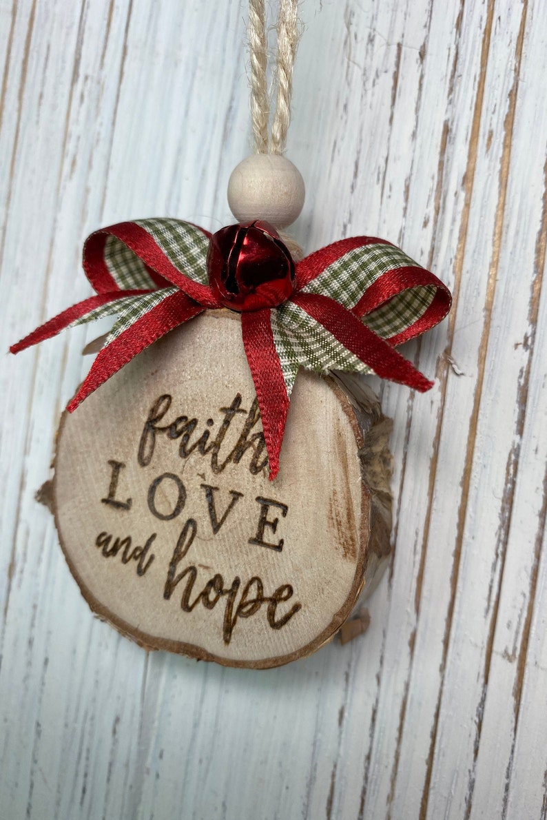 Handmade Wood Burned “faith Love and Hope” Ornament - Etsy