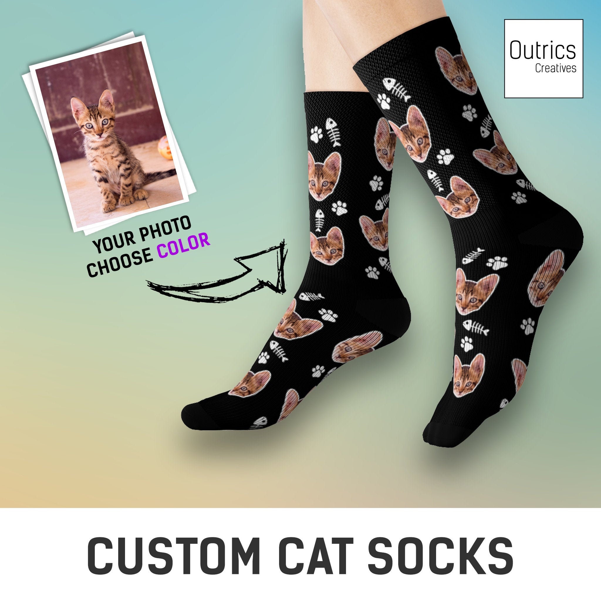 Customized Cat Socks Put Your Cute Cat Face On Socks Socks Etsy