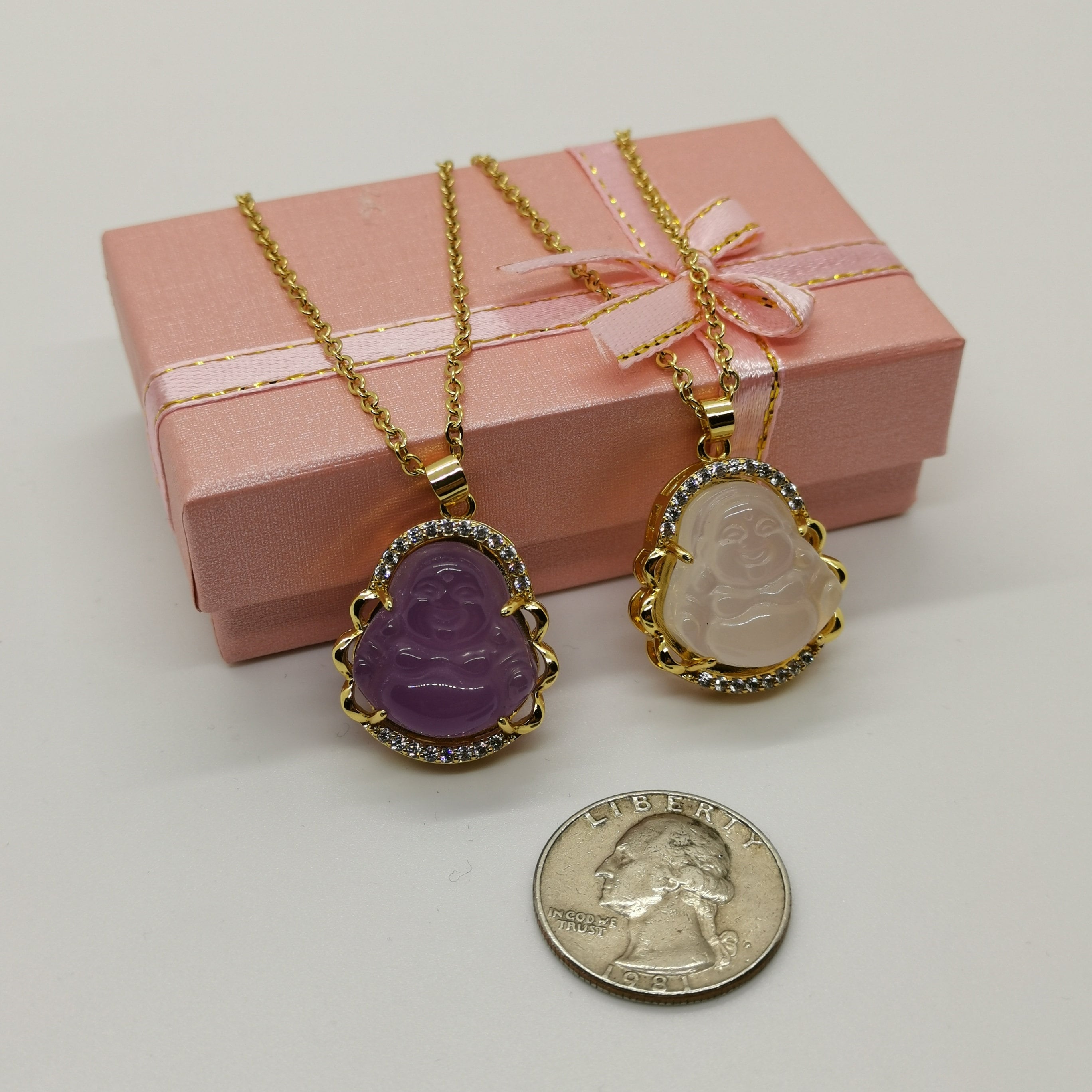 Genuine White/purple Buddha With White Zircon Jade Pendant Necklace ...