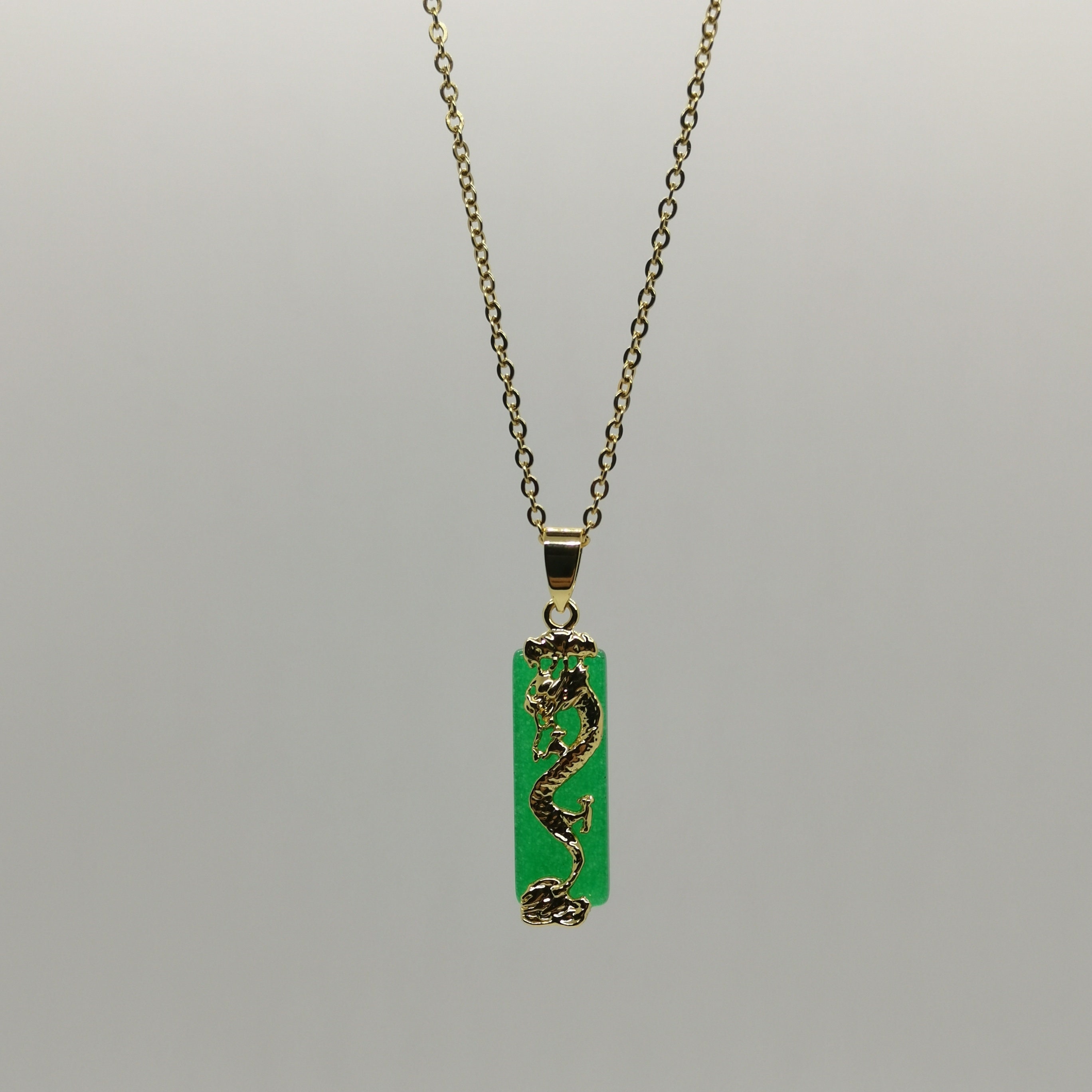 Genuine Multi Color Dragon Rectangle Jade Pendant Necklace - 18 Inches ...