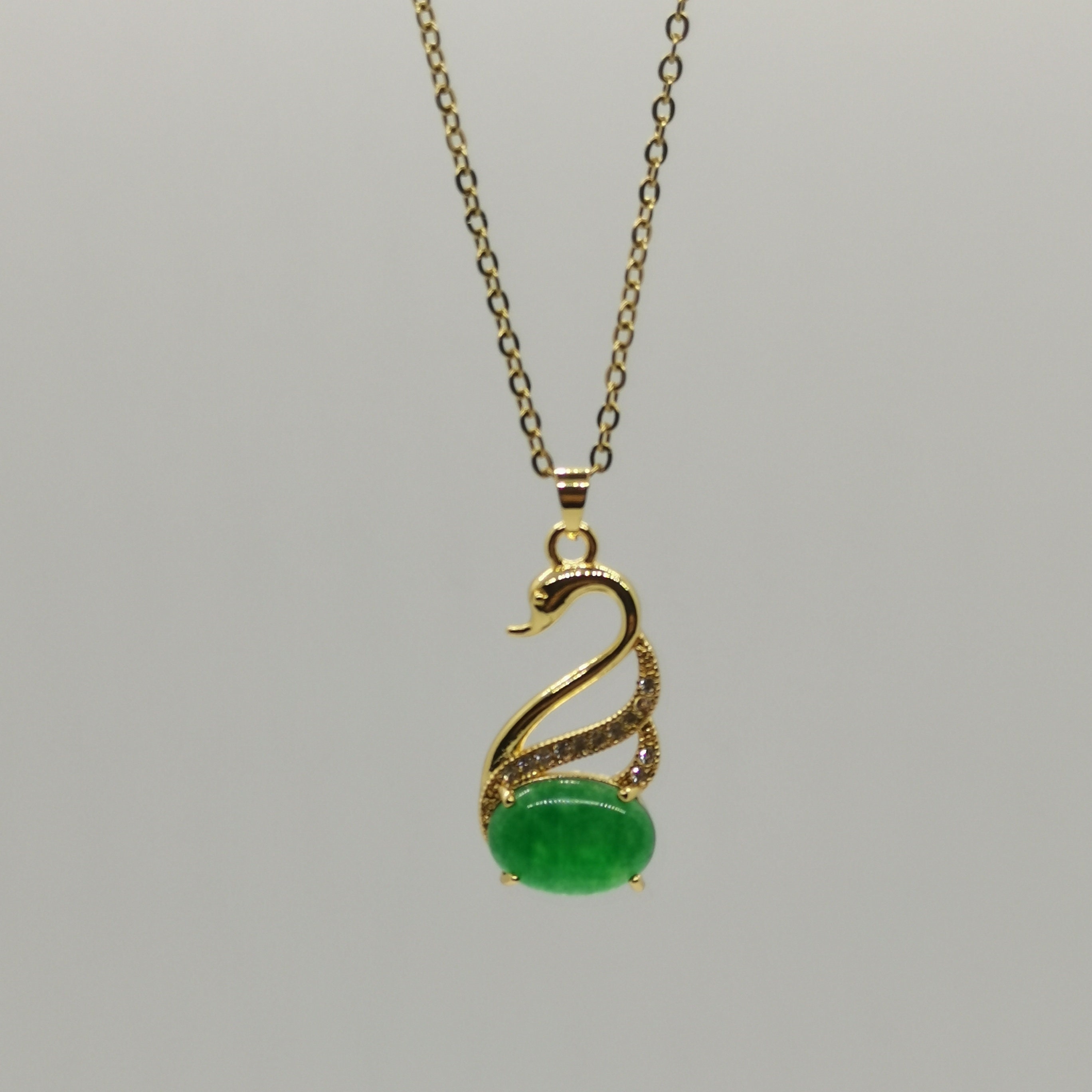 Genuine Green Swain/cat Jade Pendant Necklace - 18 Inches Gold Chain - Etsy