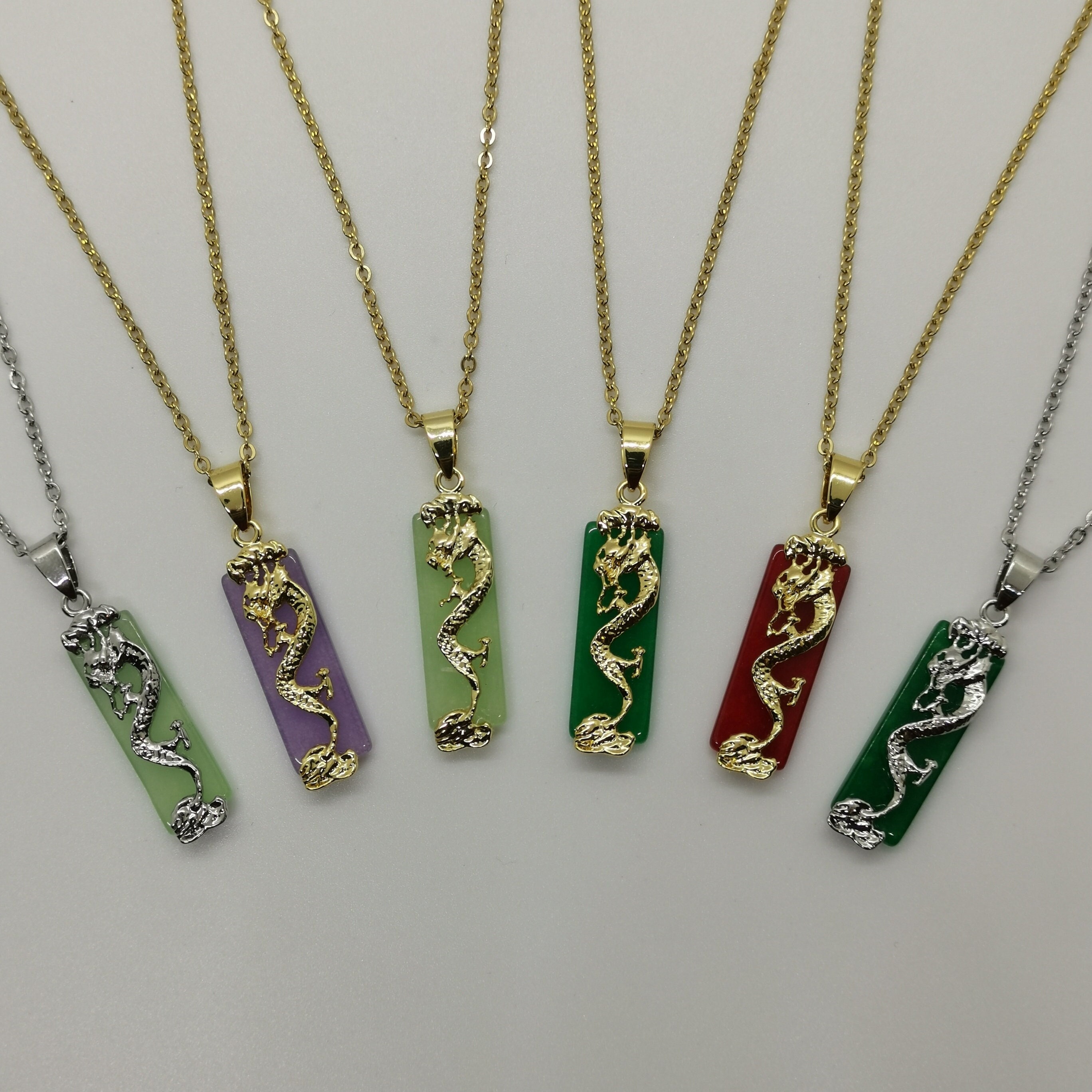 Genuine Multi Color Dragon Rectangle Jade Pendant 18 Inches | Etsy