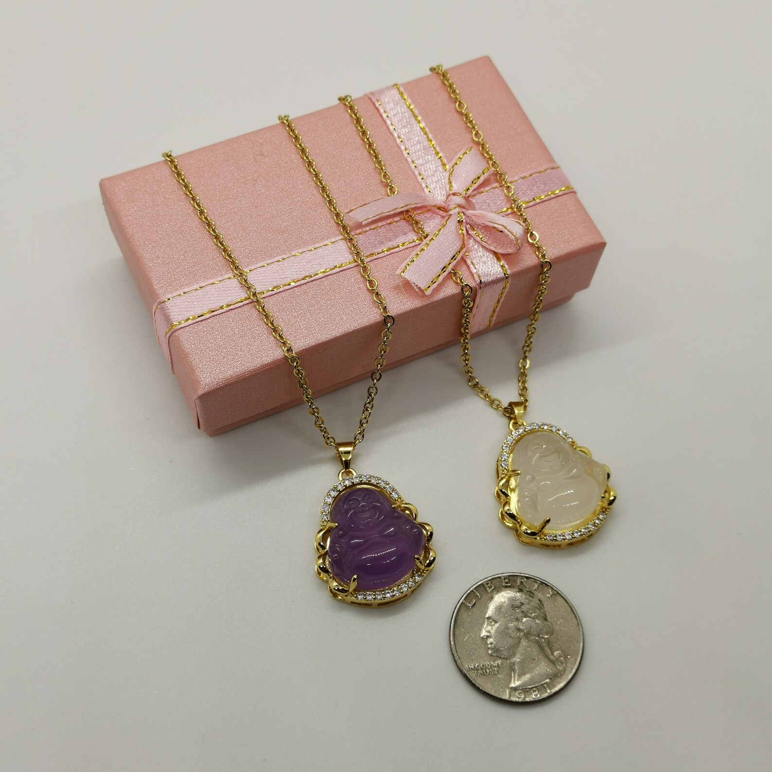 Genuine White/purple Buddha With White Zircon Jade Pendant Necklace ...