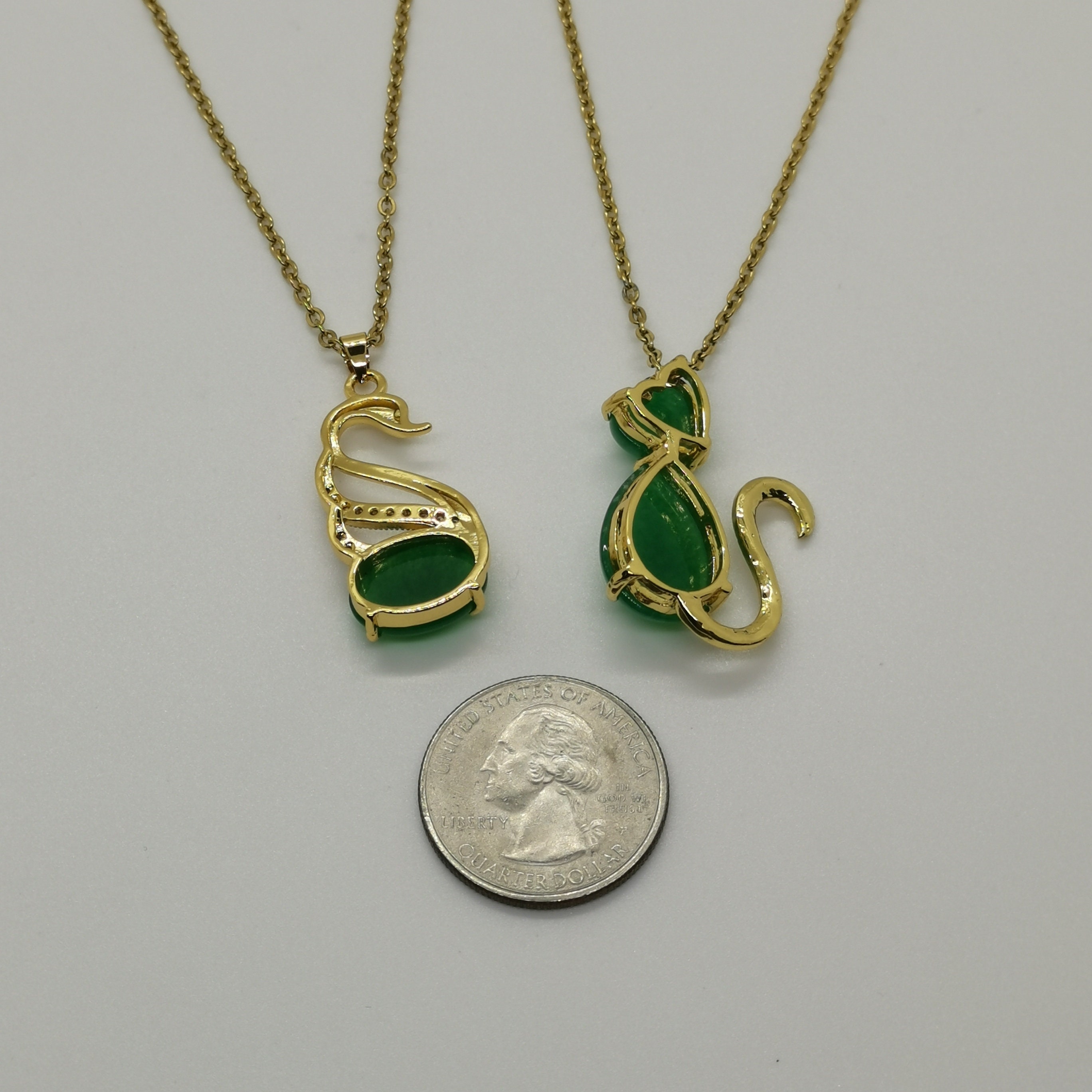 Genuine Green Swain/cat Jade Pendant Necklace - 18 Inches Gold Chain - Etsy