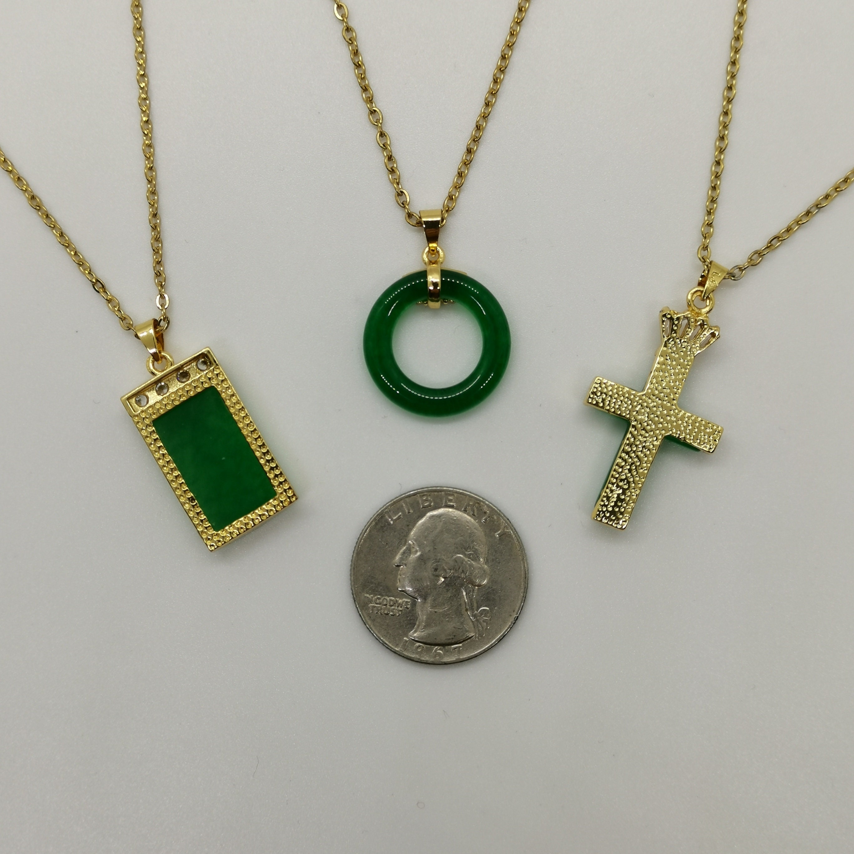 Genuine Small Rectangle/circle/cross Jade Pendant Necklace - 18 Inches ...