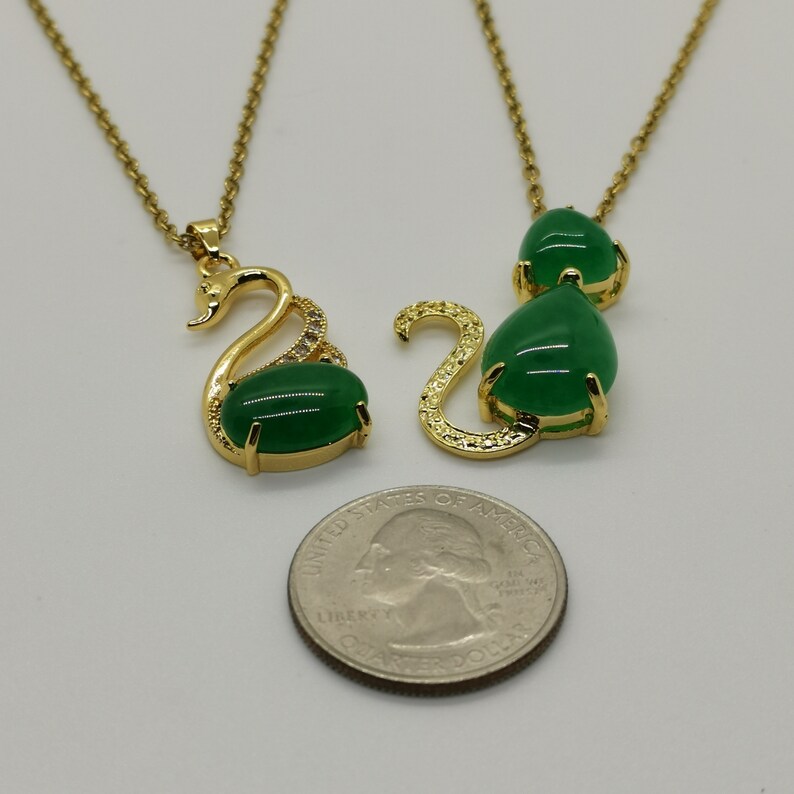 Genuine Green Swain/cat Jade Pendant Necklace - 18 Inches Gold Chain - Etsy