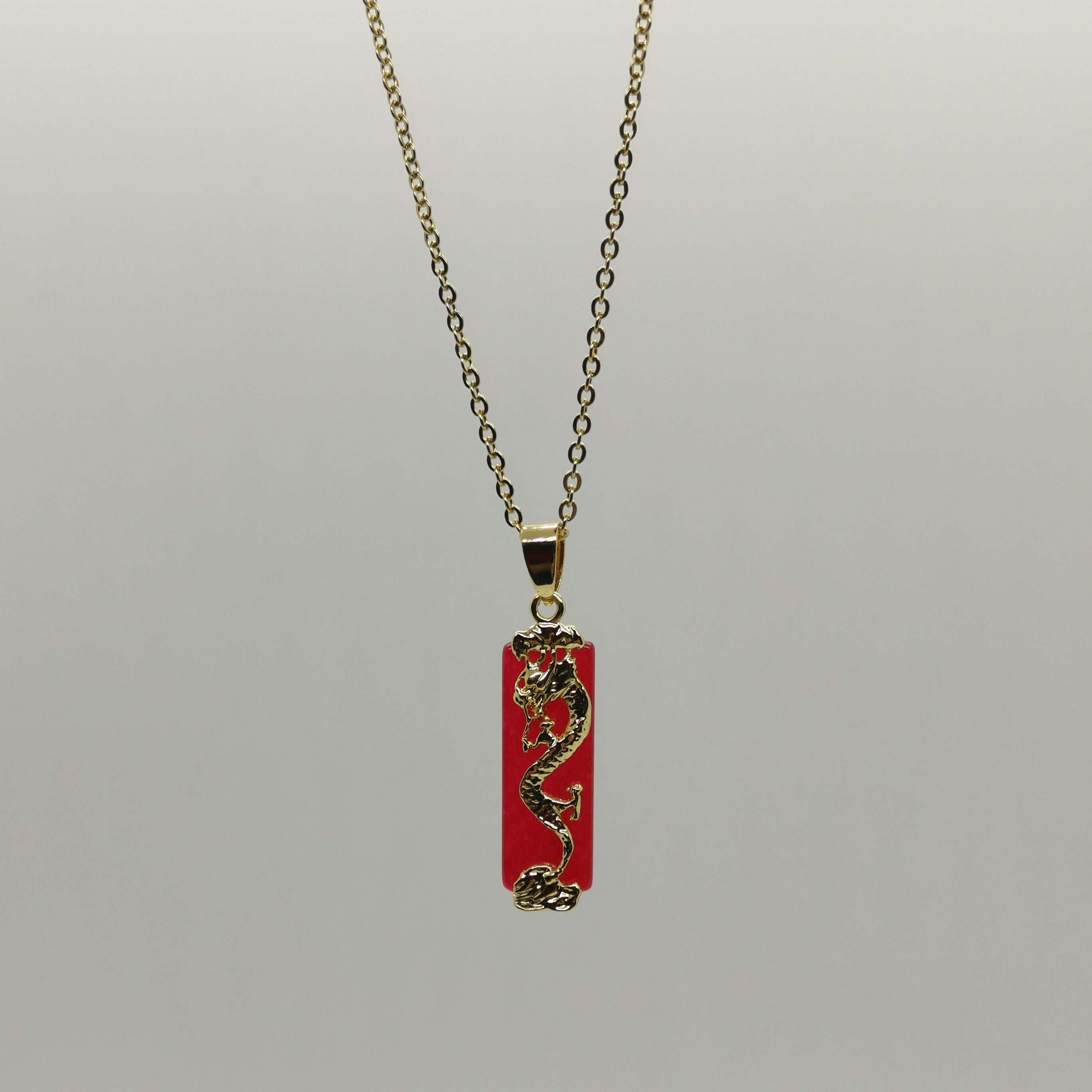 Genuine Multi Color Dragon Rectangle Jade Pendant Necklace - 18 Inches ...