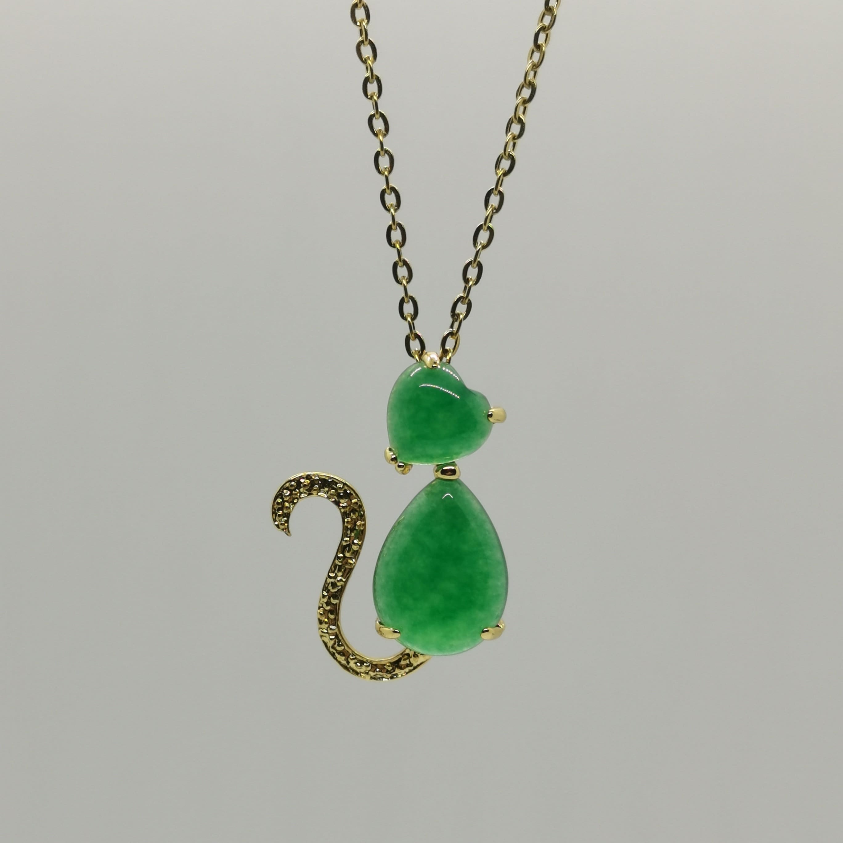 Genuine Green Swain/cat Jade Pendant Necklace - 18 Inches Gold Chain - Etsy