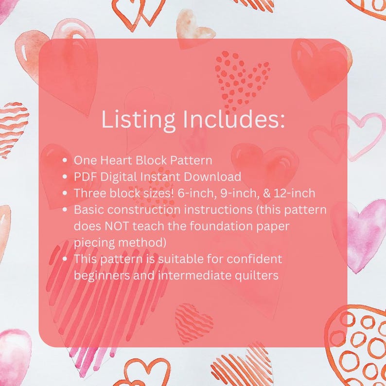 Heart Quilt Block Pattern – Digital PDF | Foundation Paper Piecing ...
