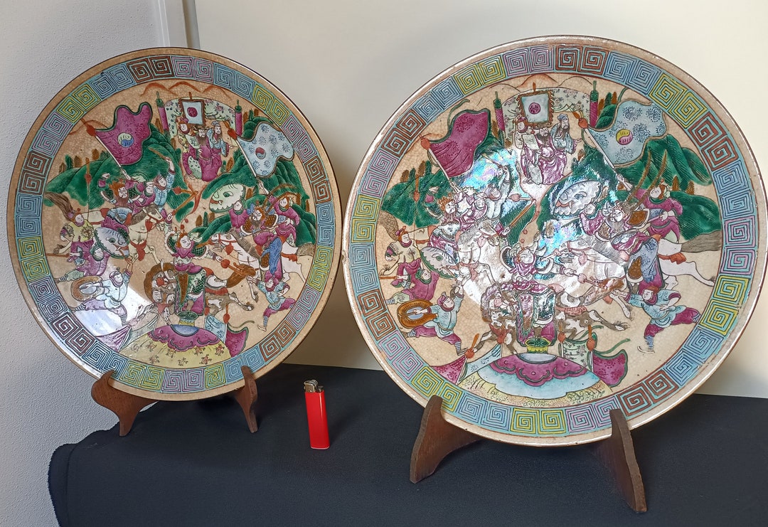 A Rare Pair of Large Chinese Porcelain Nanking War Chargers - Etsy