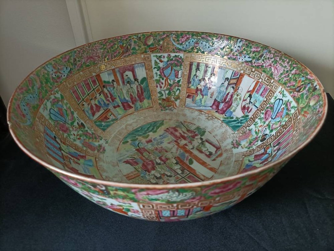 A Very Large Antique 19th C. Chinese Cantonese Mandarin Punchbowl - Etsy