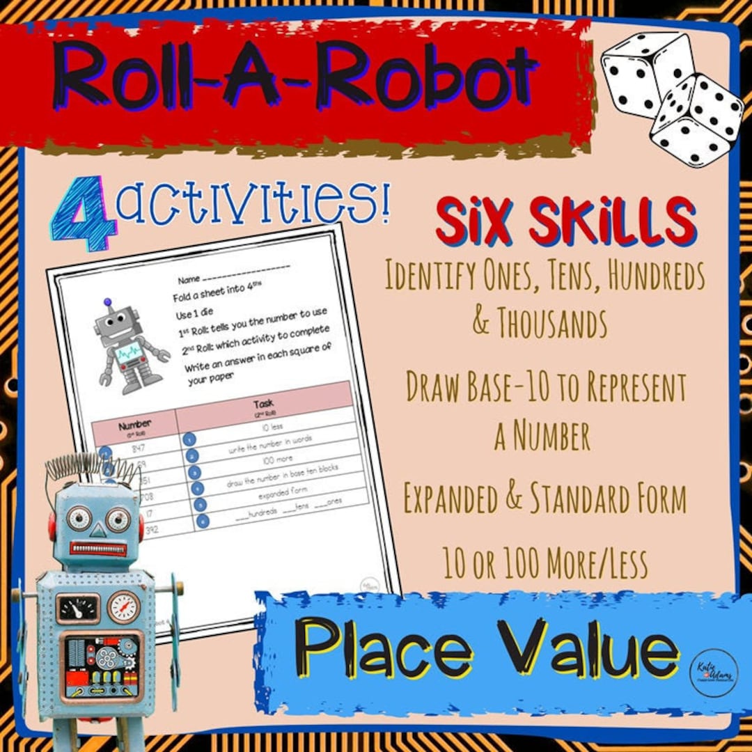 Roll-a-robot: Place Value, Math Game, Expanded & Standard Form, 10 or ...