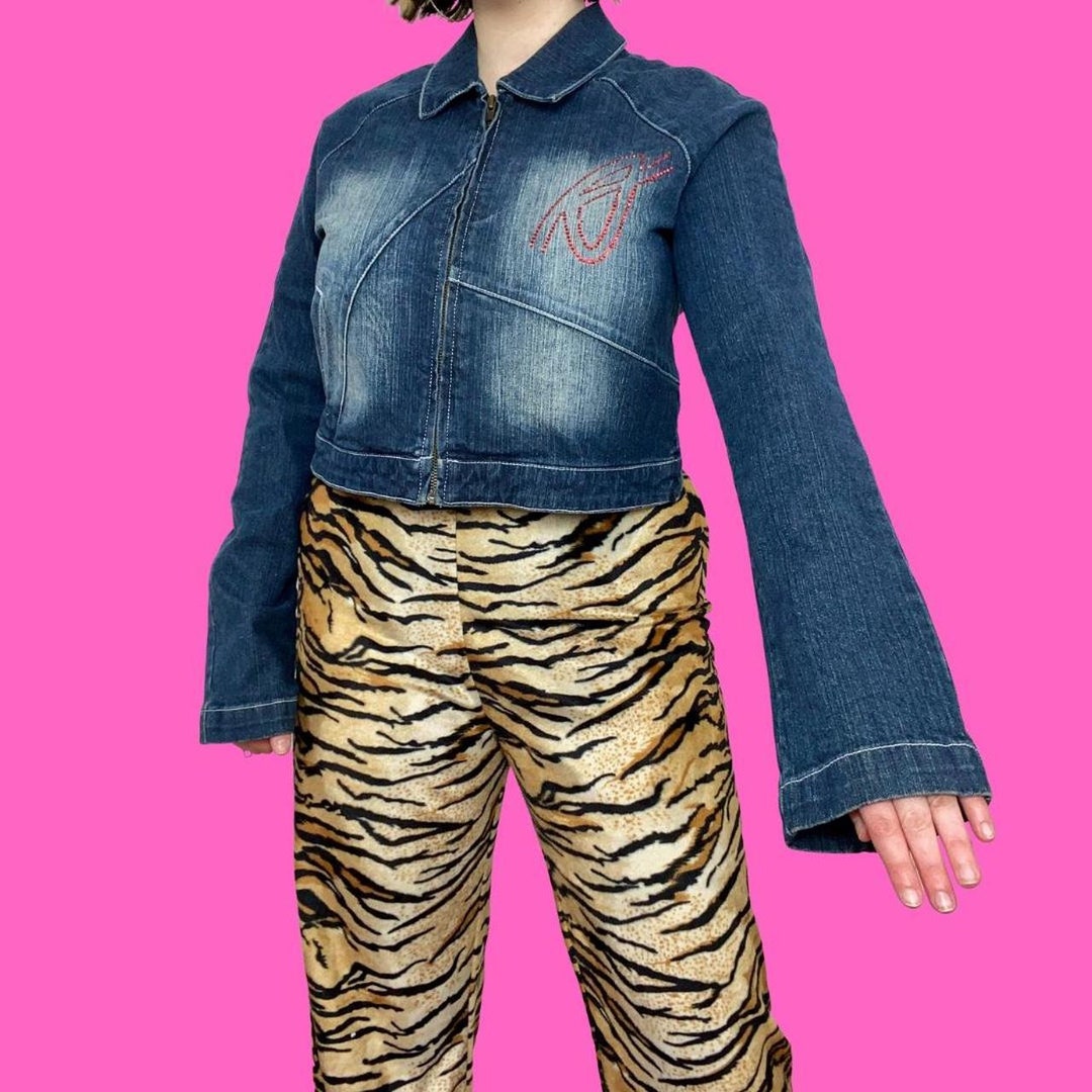 Y2K Indigo Denim Cropped Jacket With Cut Out Back - Etsy