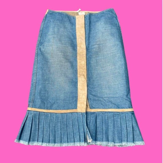 Vintage 1990s denim & suede panel contrast cowgirl mi… - Gem