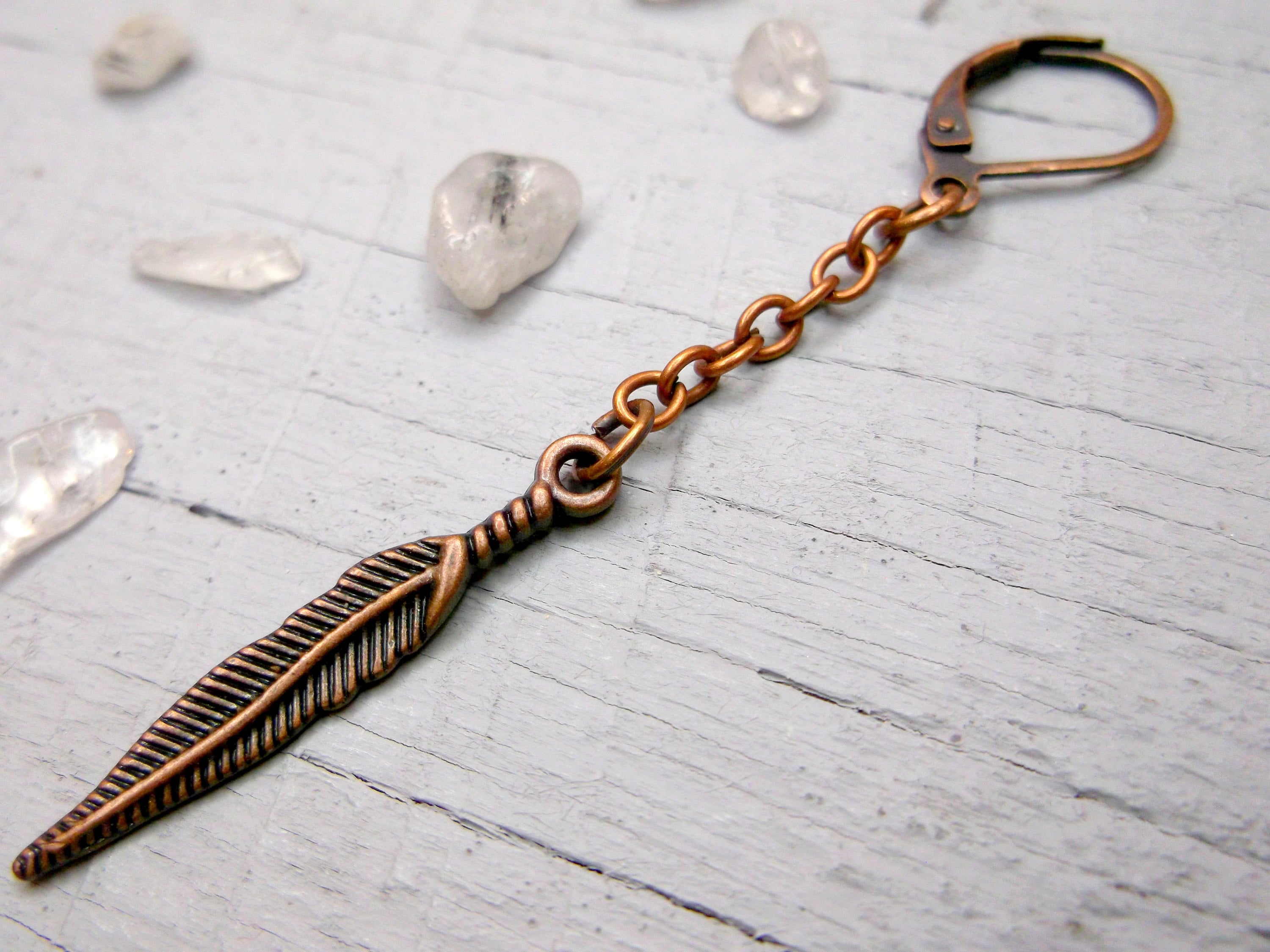 Copper feather dangle feather earring symbol feather dangle | Etsy