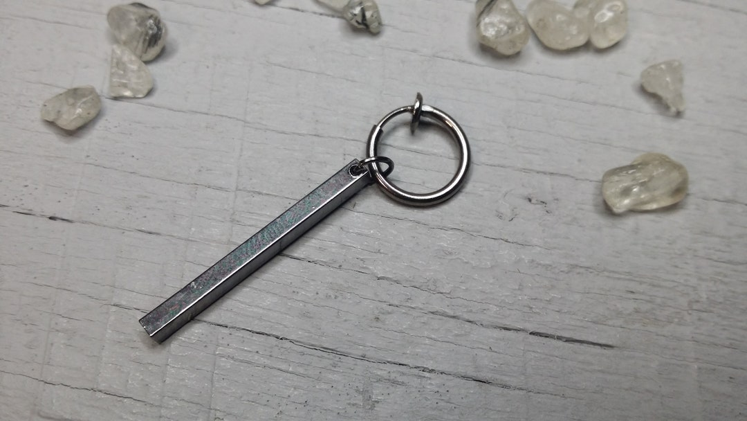 One Gunmetal Clip-on Stick Dangle Stick Earring Male Stick Dangle Stick ...