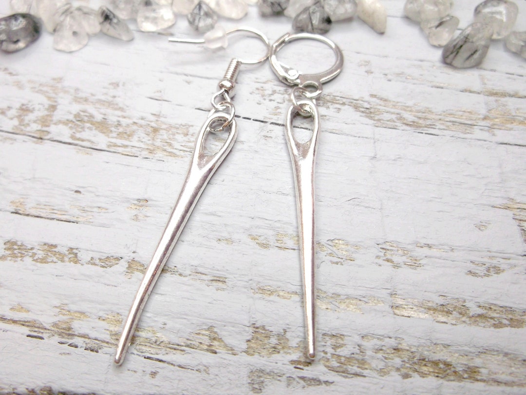 Silver Needle Dangle Earring: Punk Goth Steampunk Jewelry - Etsy