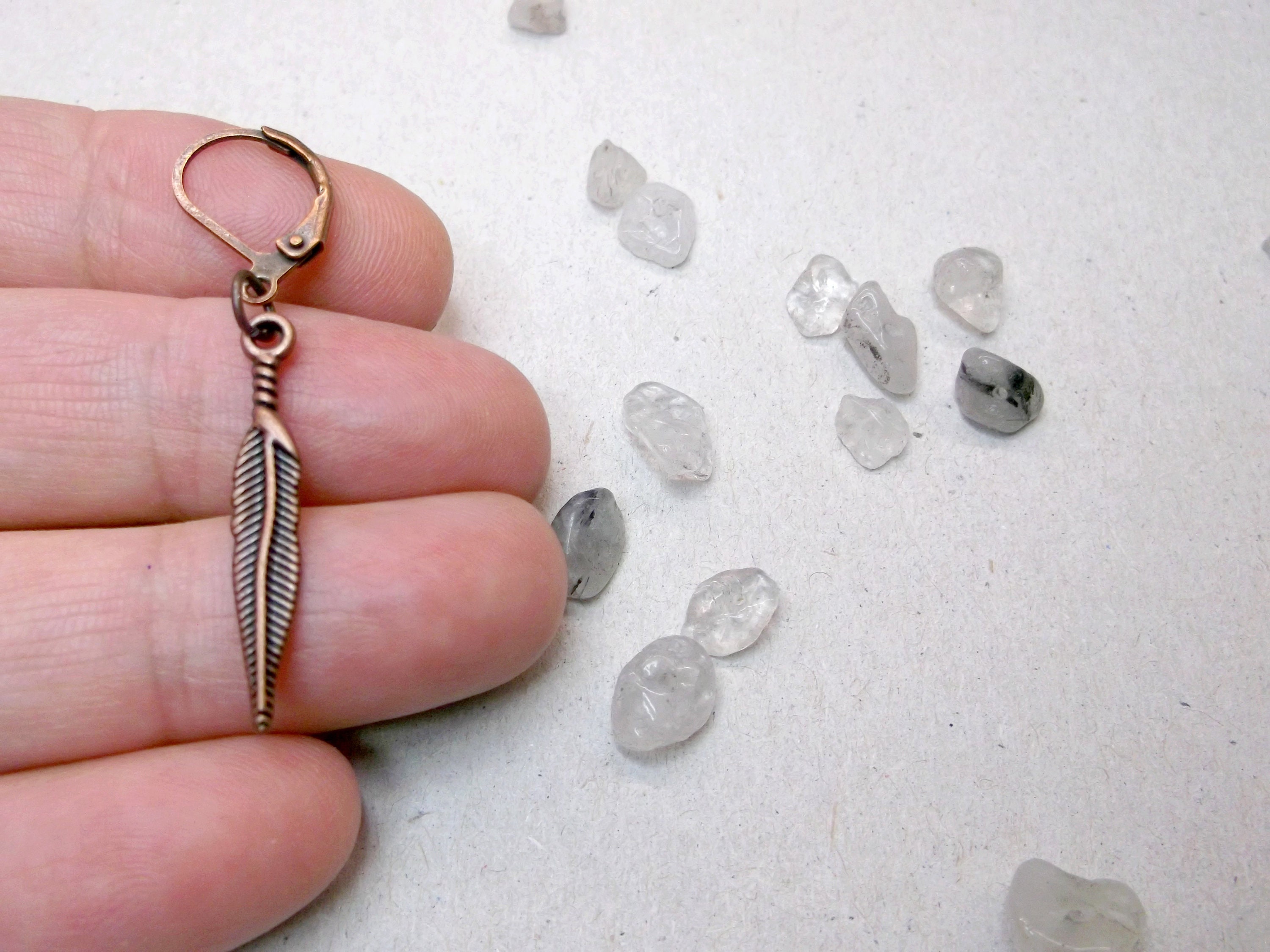 Copper feather dangle feather earring symbol feather dangle | Etsy