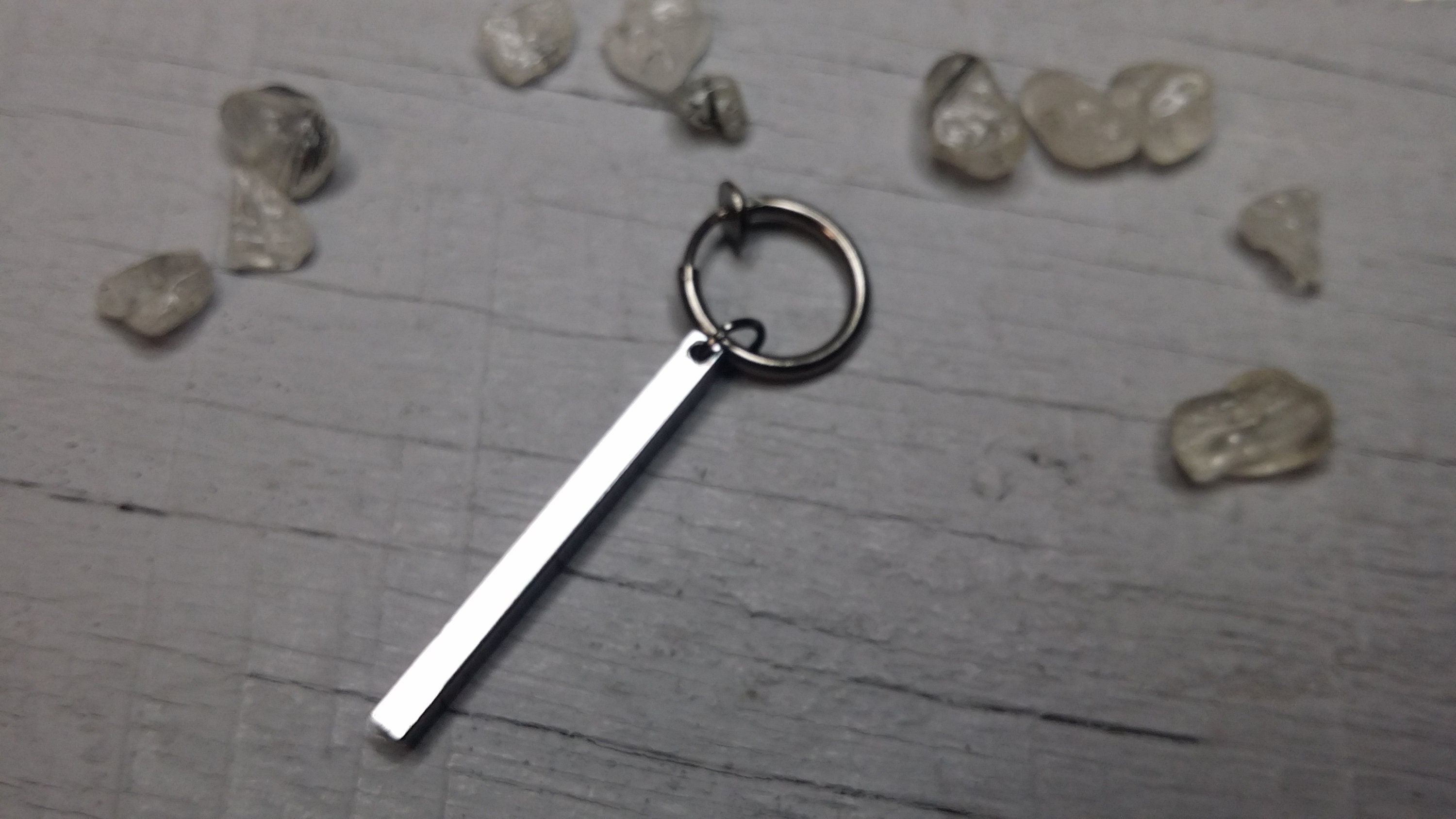 One Gunmetal Clip-on Stick Dangle Stick Earring Male Stick - Etsy