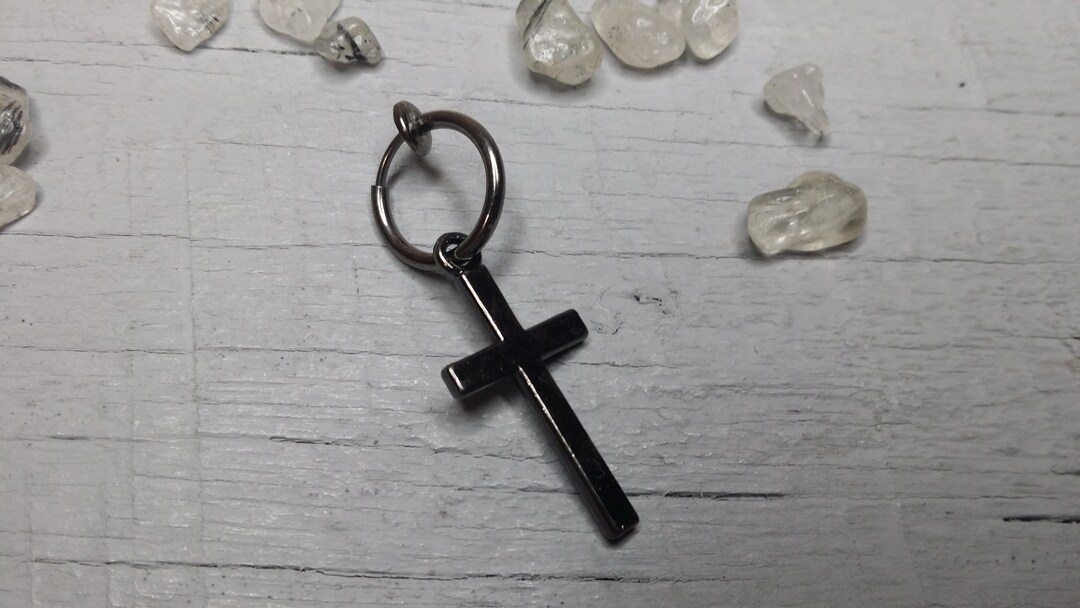 One Clip-on Cross Earring,gunmetal Cross for Men, Cross in Chain ...