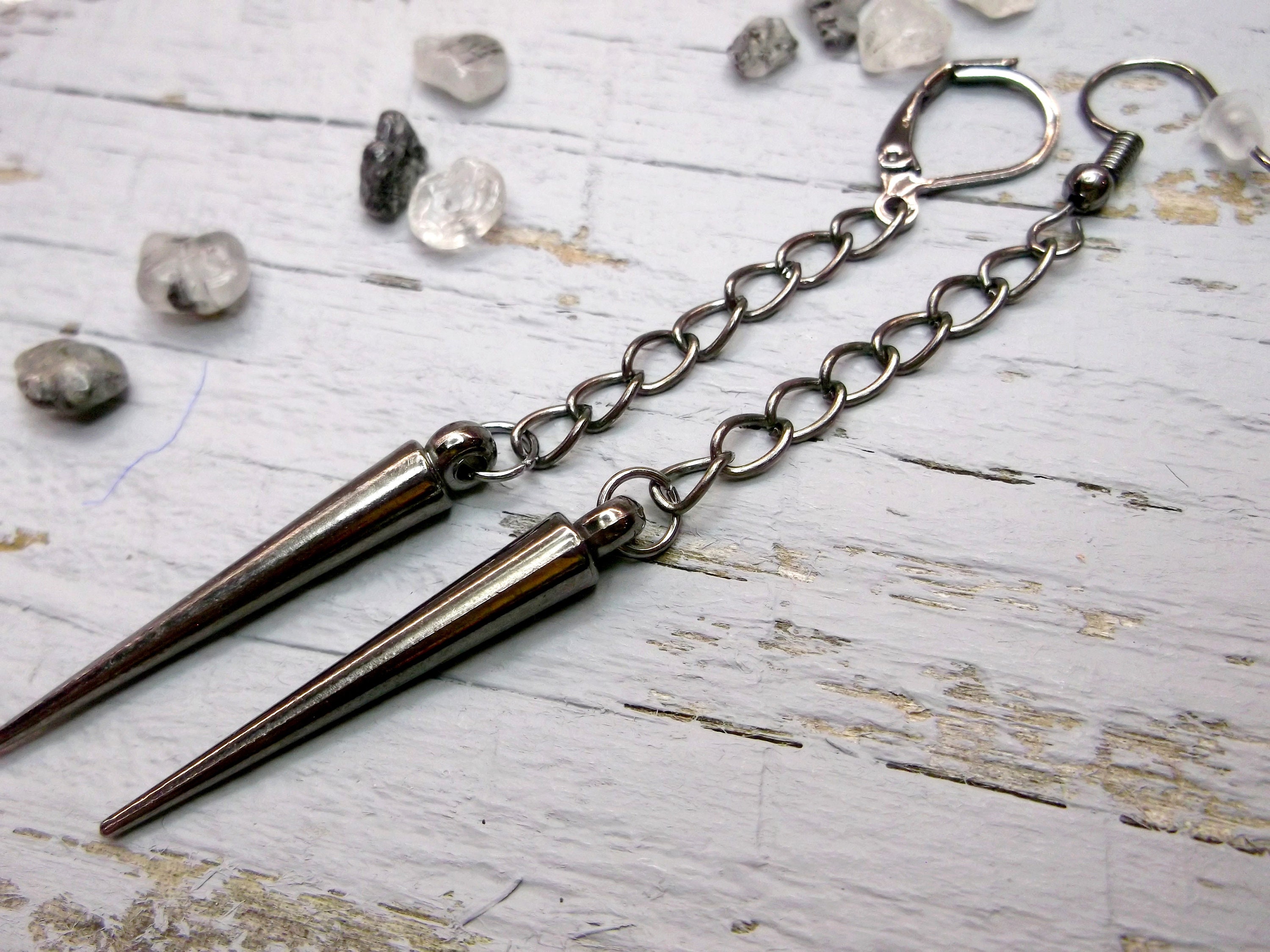 Black Spike Earring One Spike Dangle Black Matte Spike Punk | Etsy