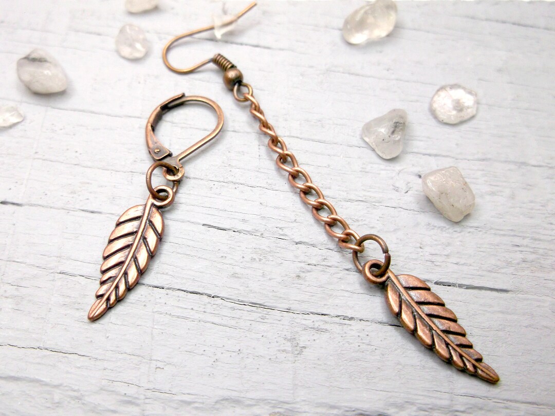 Single Leaf Dangle, Men Copper Dangle, One Men Earring, Symbol Dangle ...