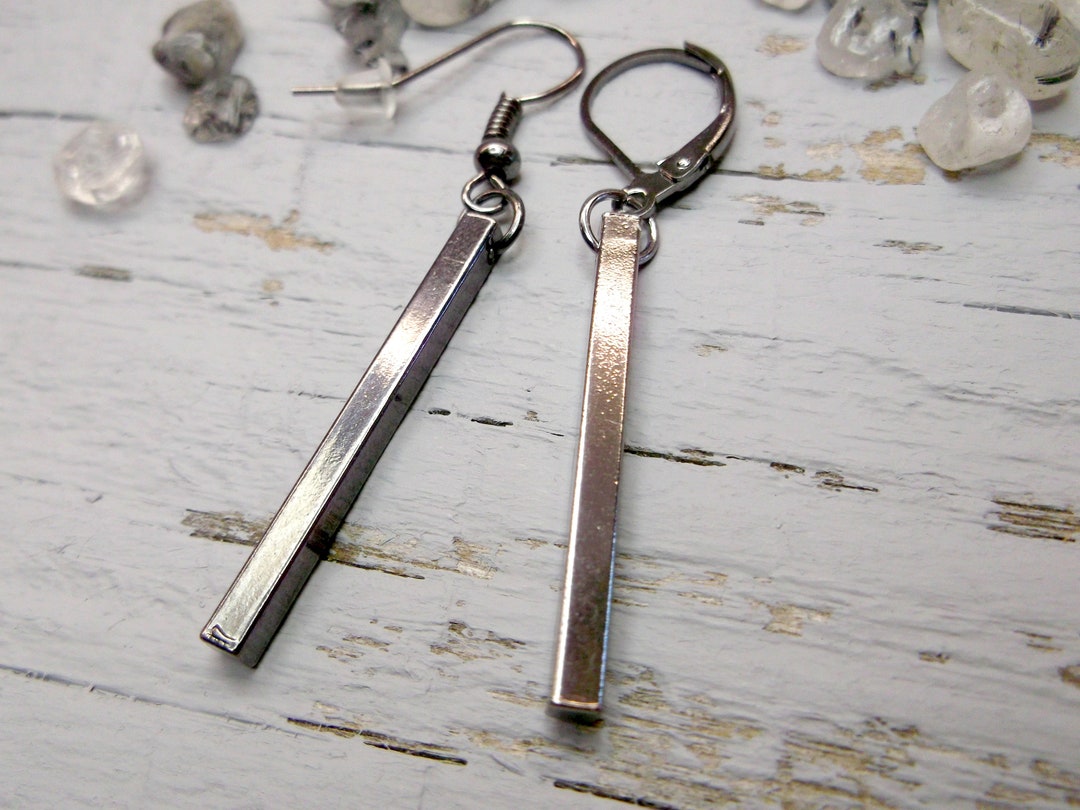 One Stick Earring, Men Stick Dangle, Stick Earring, Gunmetal Bar ...