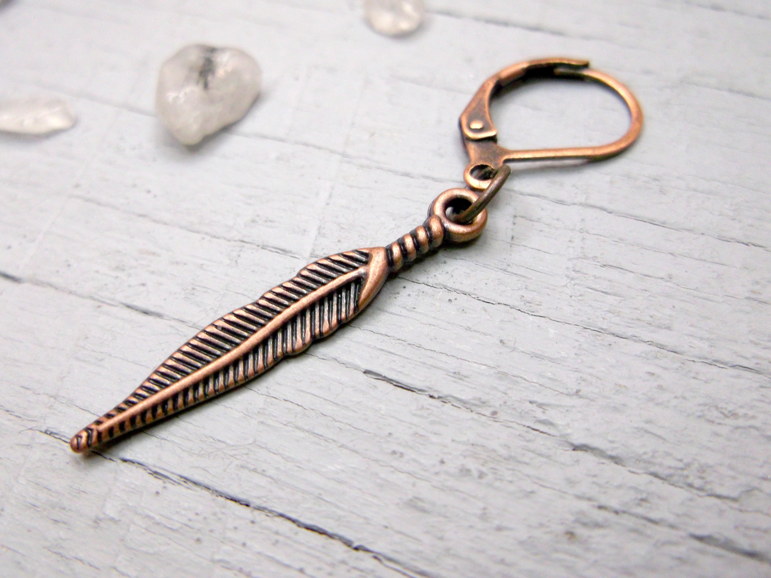 Copper feather dangle feather earring symbol feather dangle | Etsy