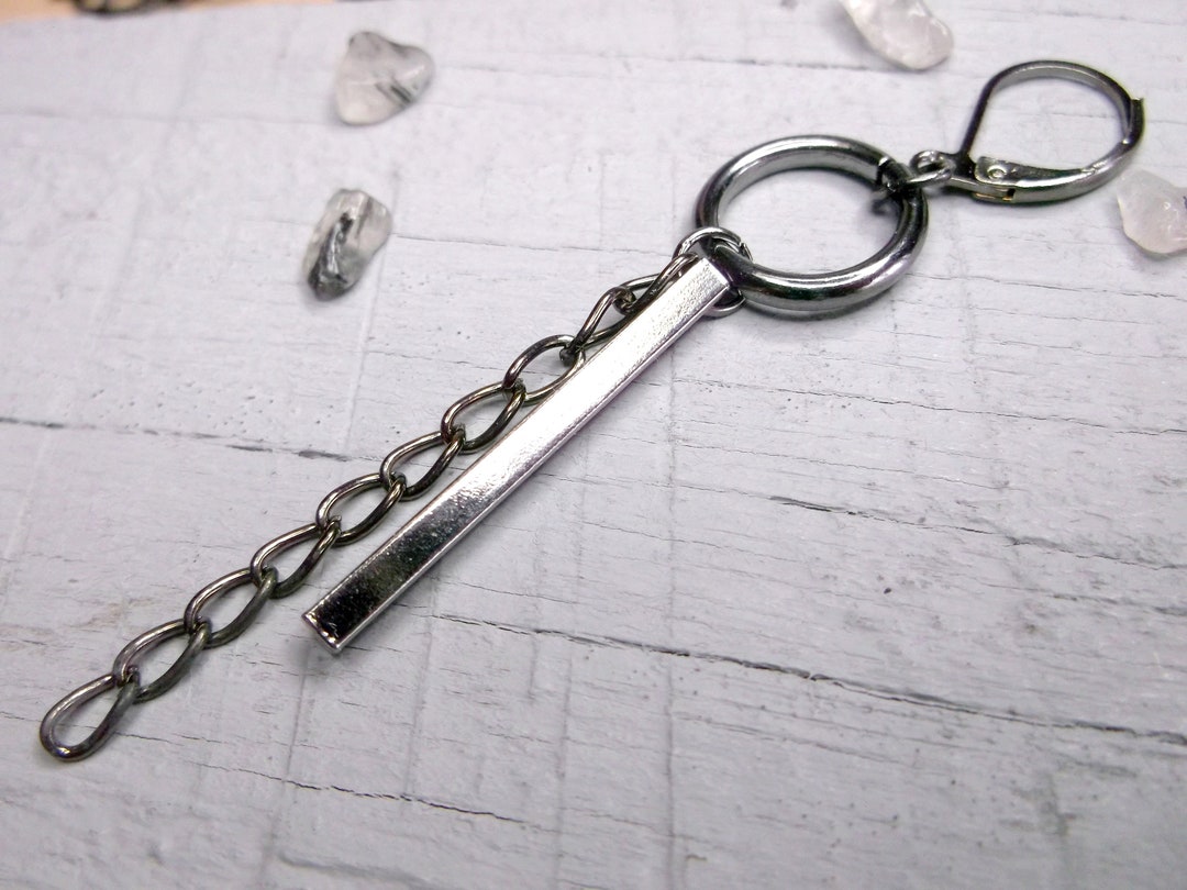 One Gunmetal Stick Dangle, Stick Earring, One Stick Earring, Chain Bar ...