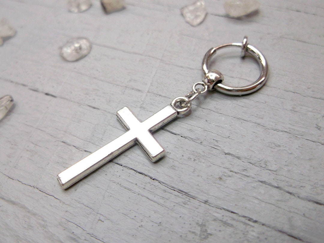 One Clip-on Cross Earring, Silver Cross for Men, Cross in Chain, Unisex ...